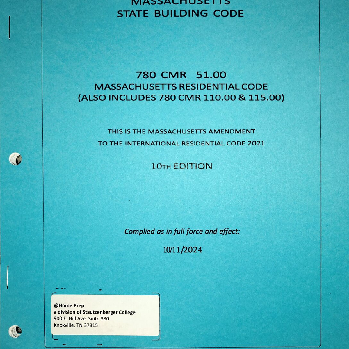 Massachusetts Residential Code Amendment 10th Edition — BNi Building News