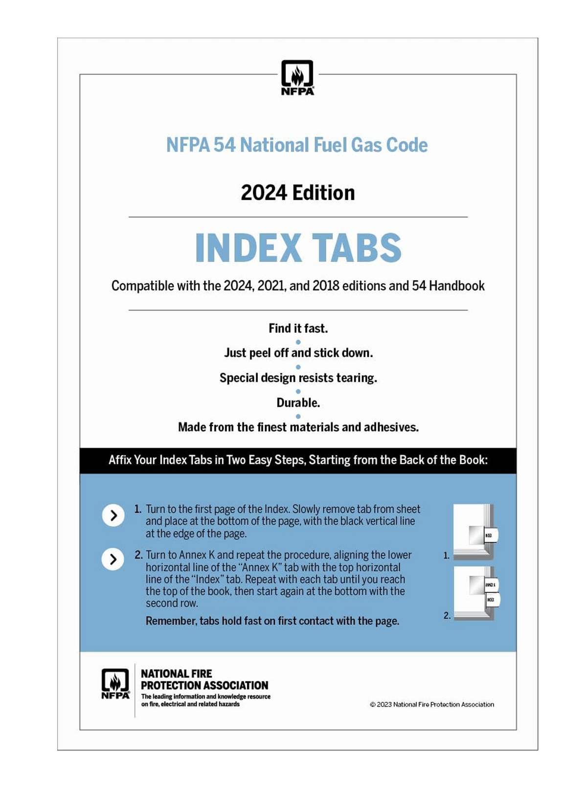 NFPA 54, National Fuel Gas Code Self-Adhesive Index Tabs (2024) — BNi ...