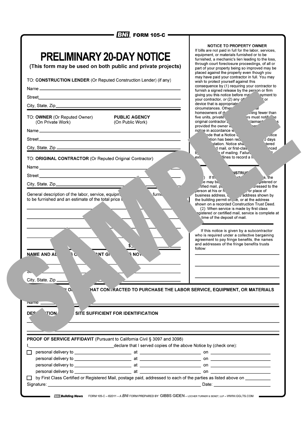Form 105C: Preliminary Notice (Reusable PDF Format) — BNi Building News