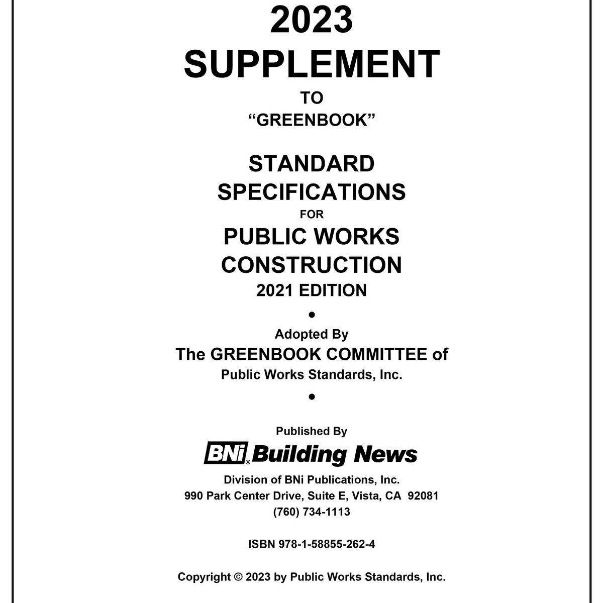 2023 Supplement to the "Greenbook" - Standard Specifications for Publi ...