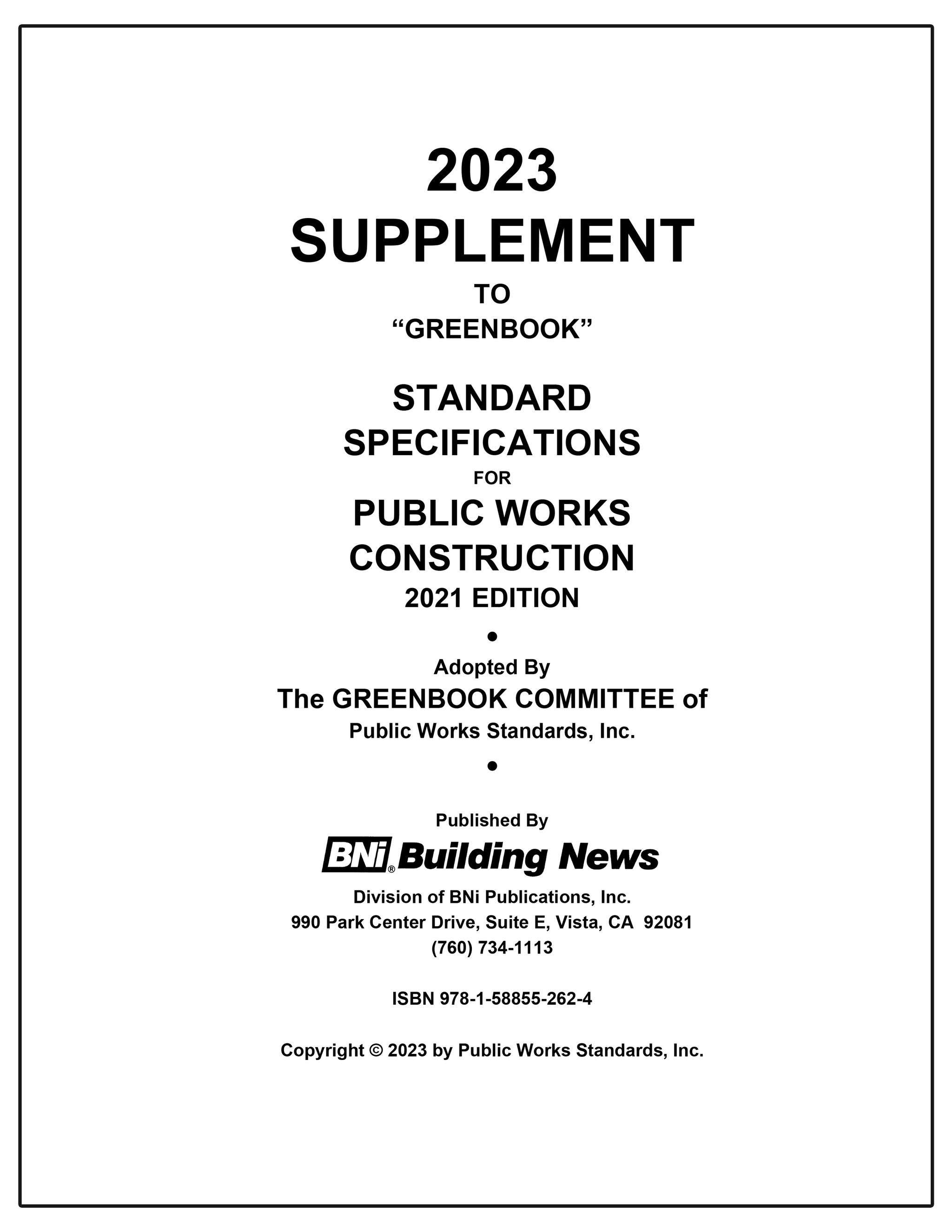 Standard Specifications for Public Works Construction (Greenbook) — BNi ...