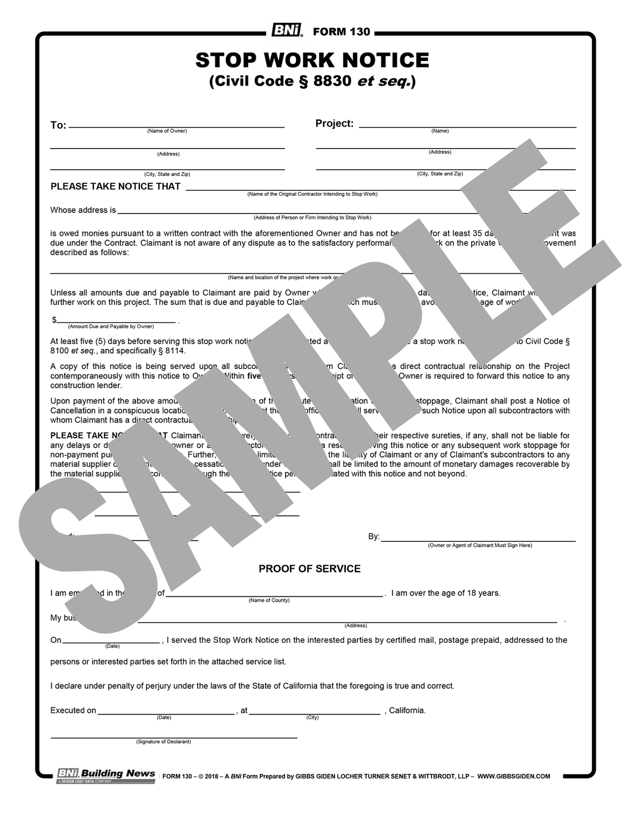 Form 130: 10-Day Stop Work Order (Reusable PDF Format) — BNi Building News